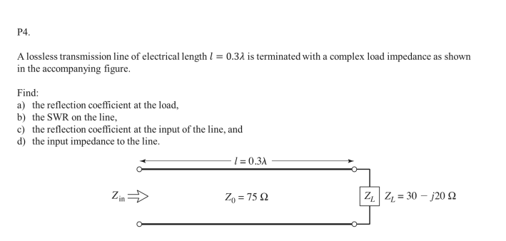 Solved A lossless transmission line of electrical length | Chegg.com