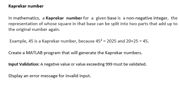 Solved Kaprekar number In mathematics, a Kaprekar number for | Chegg.com
