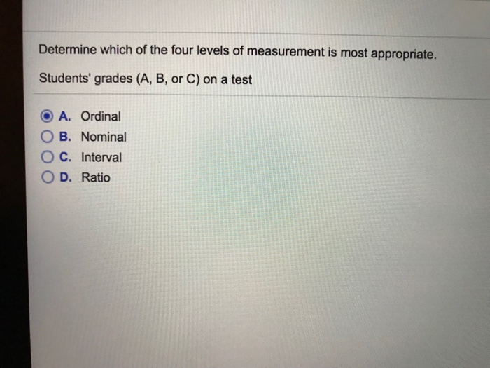 Solved Determine which of the four levels of measurement is | Chegg.com
