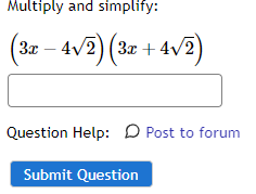 Solved Multiply and simplify: (3x−42)(3x+42) Question Help: | Chegg.com