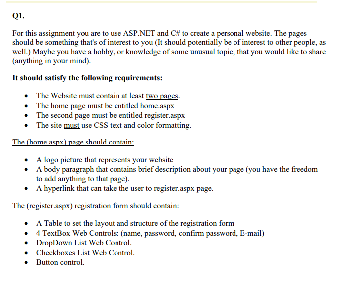Solved Q1. For this assignment you are to use ASP.NET and C | Chegg.com