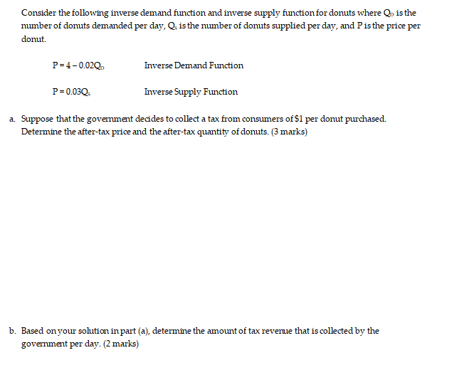 Solved Consider the following inverse demand function and | Chegg.com