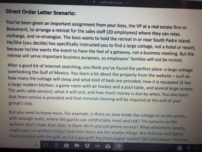 Solved Write a DIRECT ORDER LETTER using the scenario | Chegg.com
