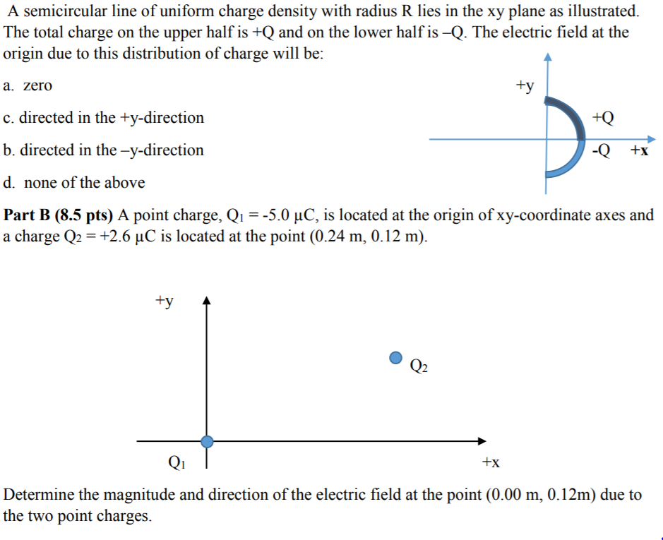 Solved A semicircular line of uniform charge density with | Chegg.com