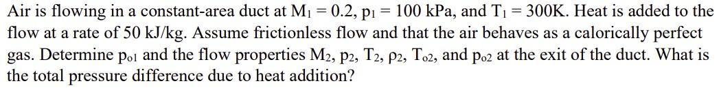 Solved Air is flowing in a constant-area duct at | Chegg.com