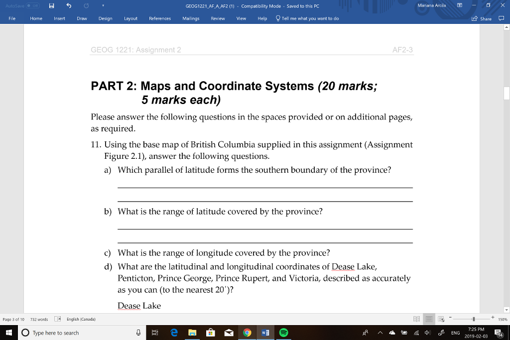 Solved Mariana Arcila σ × GEOG1221 AF A AF2 (1) | Chegg.com
