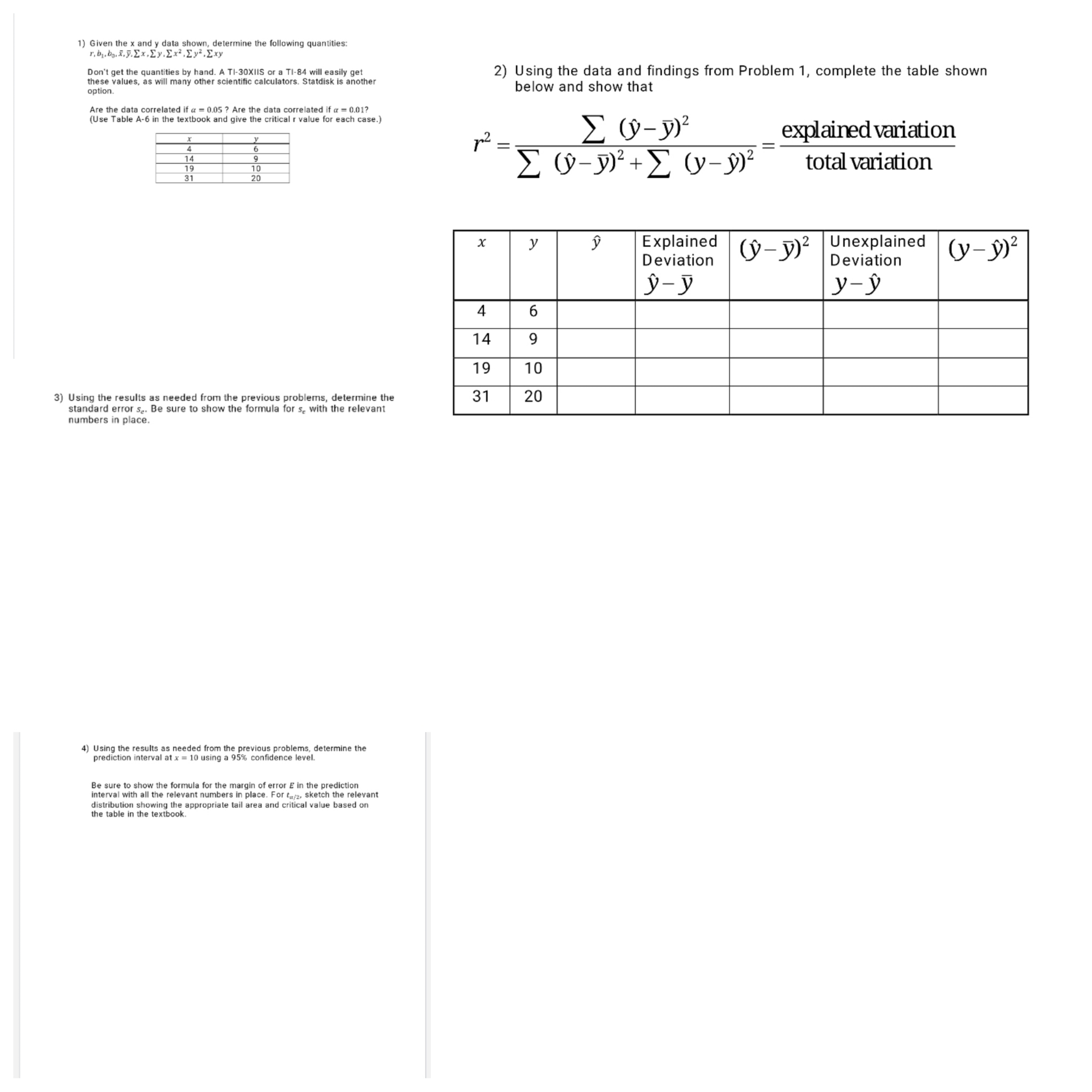 Solved Given the x ﻿and y ﻿data shown, determine the | Chegg.com