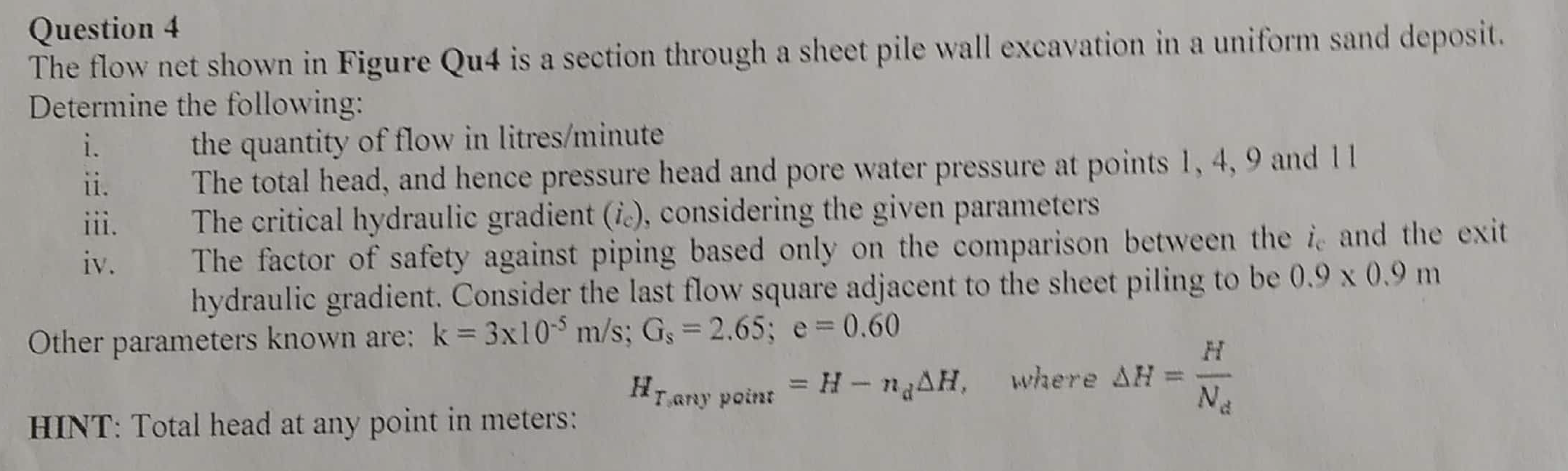 Question 4 The flow net shown in Figure Qu4 is a | Chegg.com