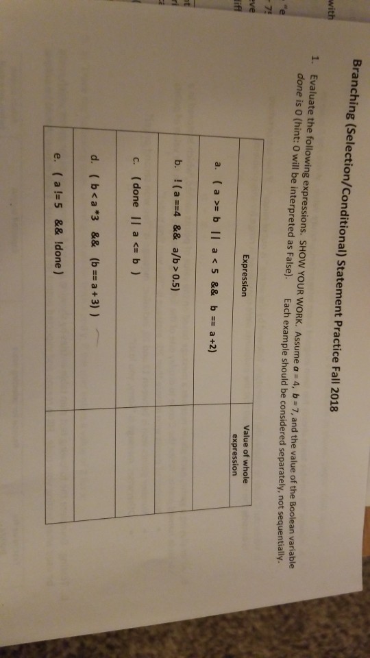 Solved Branching (Selection/Conditio nal) Statement Practice | Chegg.com