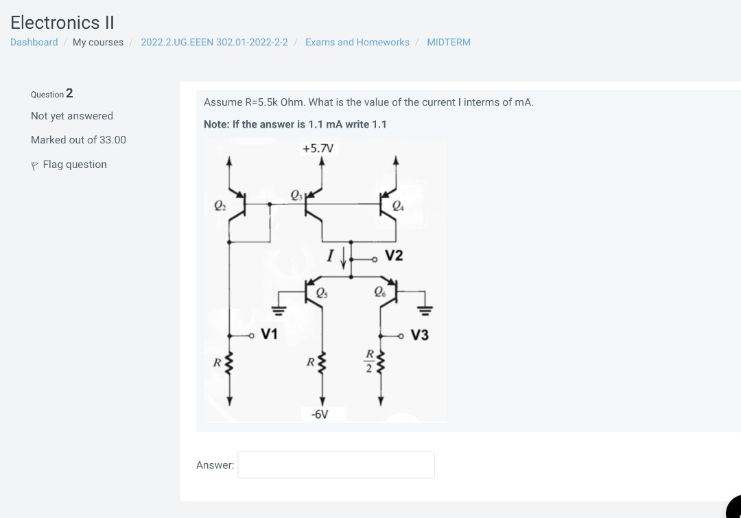 Solved Electronics II Dashboard My courses 2022.2.UG.EEEN | Chegg.com
