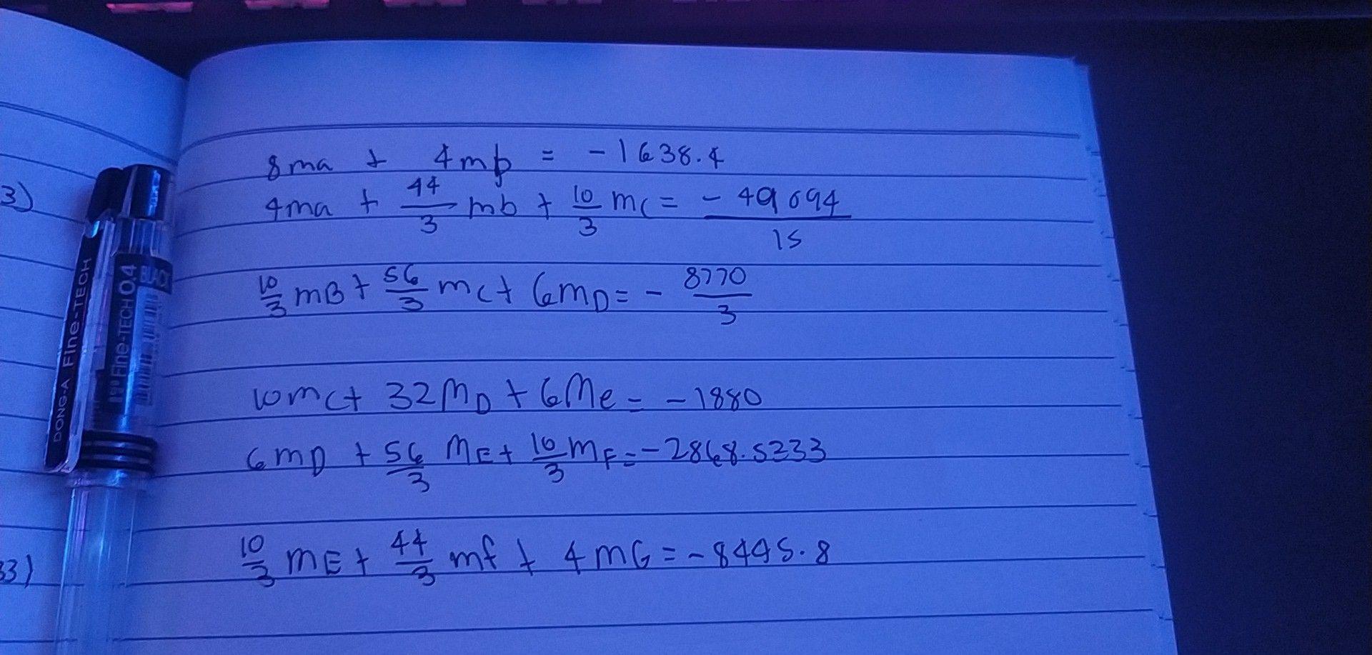 Solved 8ma+4mp=−1638.4 4ma+344mb+310mc=15−49694 | Chegg.com
