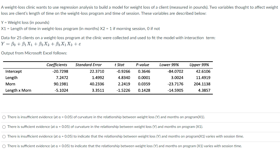 A weight-loss clinic wants to use regression analysis | Chegg.com