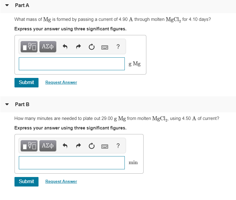 Solved Part A What mass of Mg is formed by passing a current | Chegg.com
