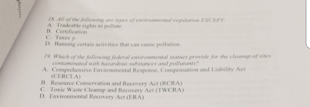 Solved 2 18. All of the following are types of environmental | Chegg.com
