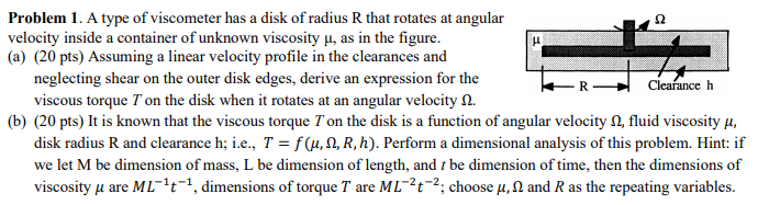 Solved Problem 1. A type of viscometer has a disk of radius | Chegg.com