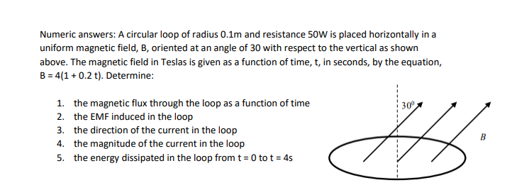 Solved Numeric answers: A circular loop of radius 0.1m and | Chegg.com