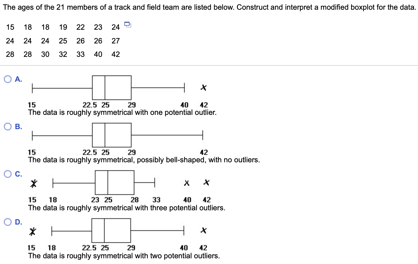 Solved The ages of the 21 members of a track and field team | Chegg.com