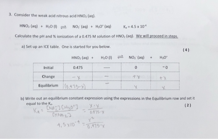 Solved 3. Consider the weak acid nitrous acid HNO2 (aq). | Chegg.com