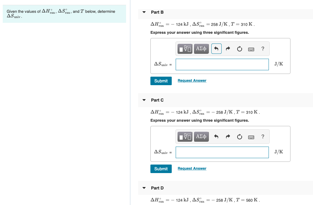 Solved Given the values of AHX, ASix, and T below, determine | Chegg.com