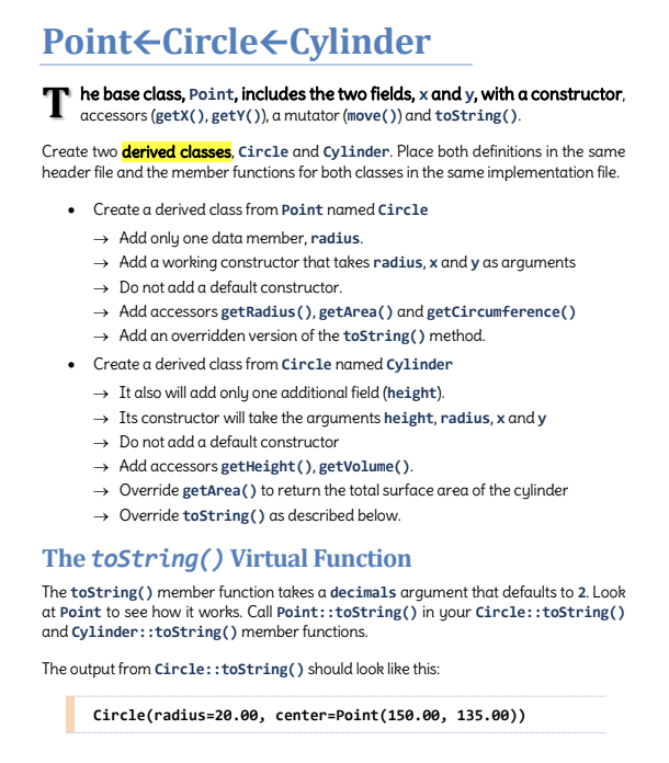 Solved T he base class, Point, includes the two fields, x | Chegg.com