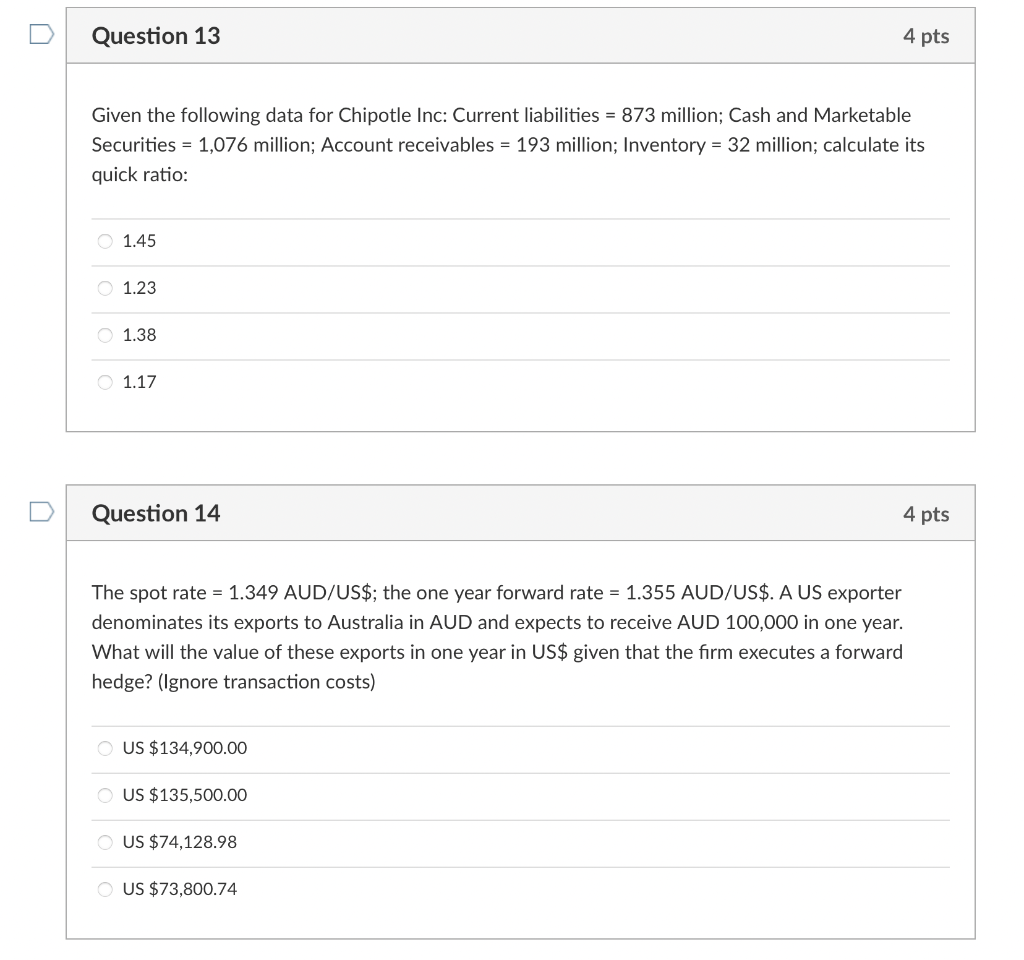 Solved Question 13 4 pts Given the following data for | Chegg.com