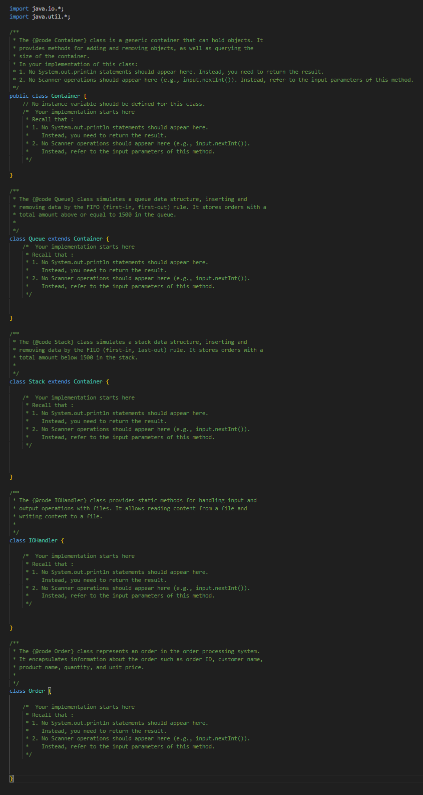 Solved 1. ﻿Order Class• ﻿Read the Java API | Chegg.com
