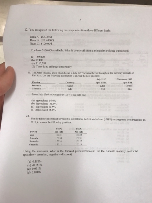 Solved You are quoted the following exchange rates from | Chegg.com