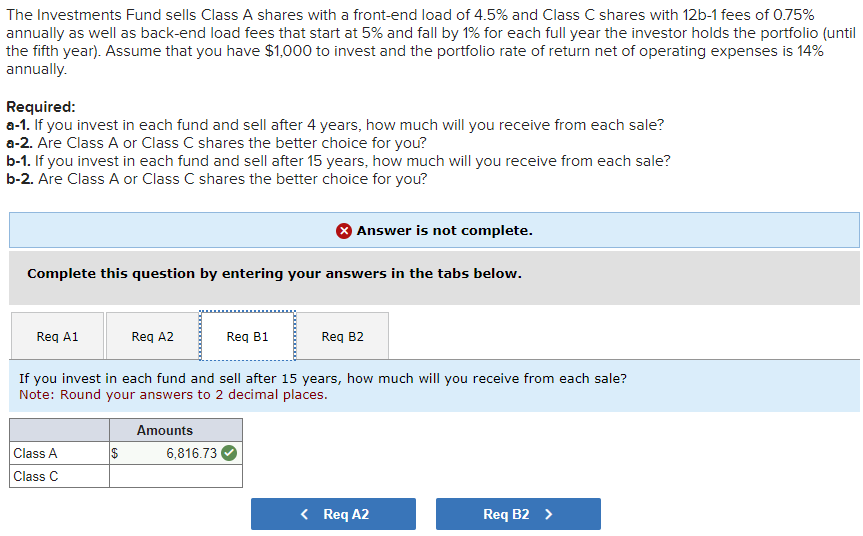 Solved The Investments Fund sells Class A shares with a | Chegg.com
