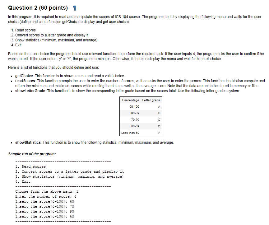 Solved Question 2 (60 points) 1 In this program, it is | Chegg.com