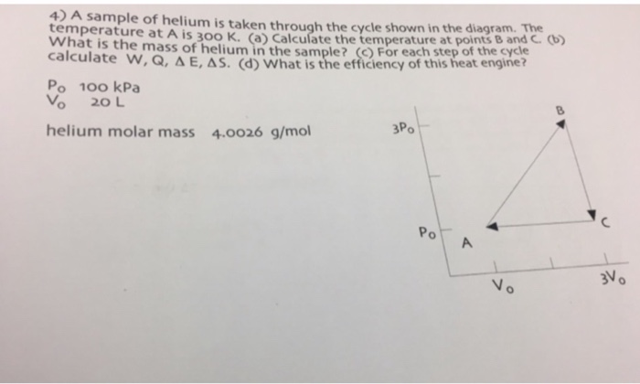 Solved A sample of helium is taken through the cycle shown | Chegg.com