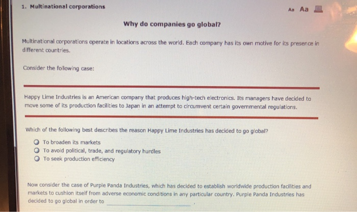 Solved 1. Multinational corporations Aa Aa Why do companies | Chegg.com