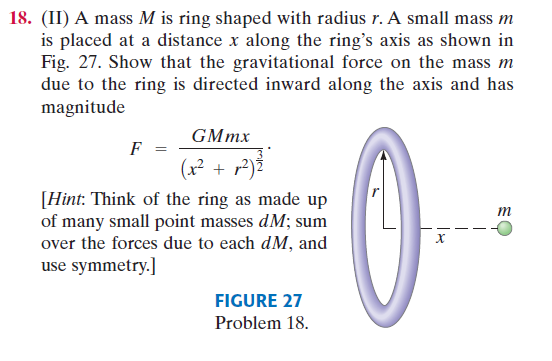 Solved 8. (II) A mass M is ring shaped with radius r. A | Chegg.com