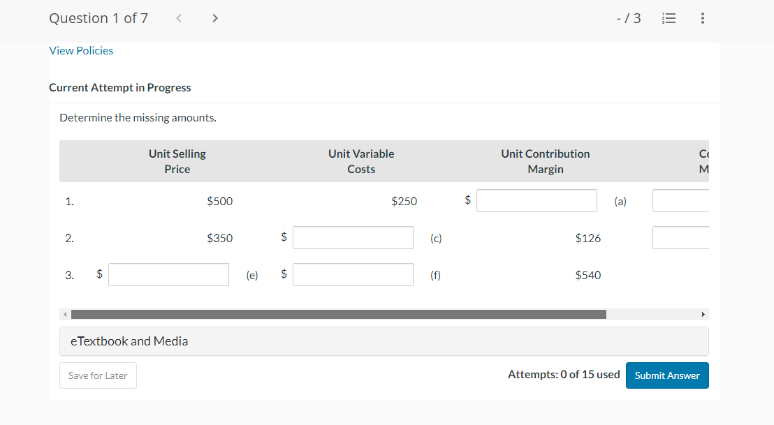 Solved Current Attempt in Progress Determine the missing | Chegg.com