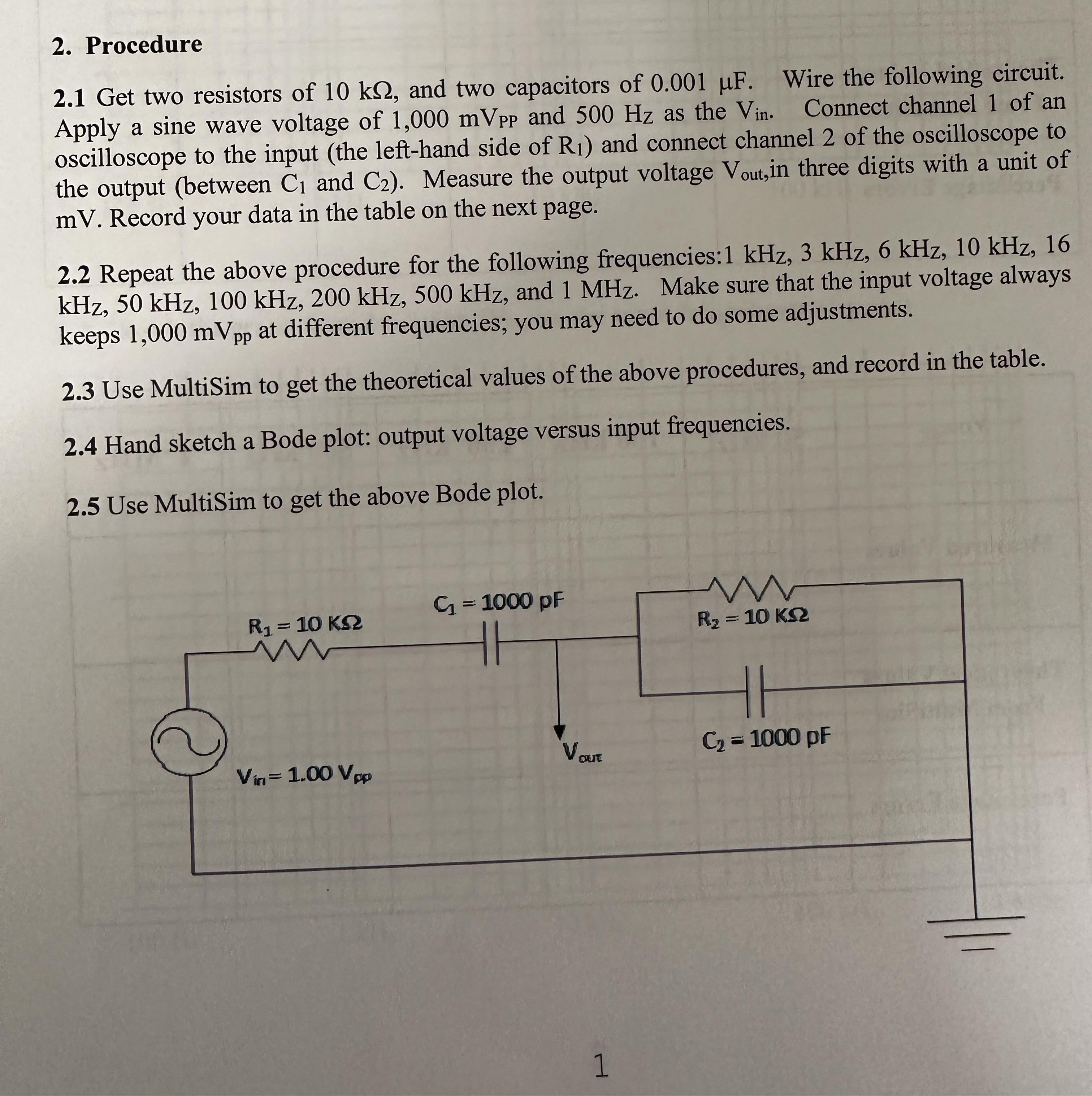 Solved 2.1 Get two resistors of 10kΩ, and two capacitors of | Chegg.com