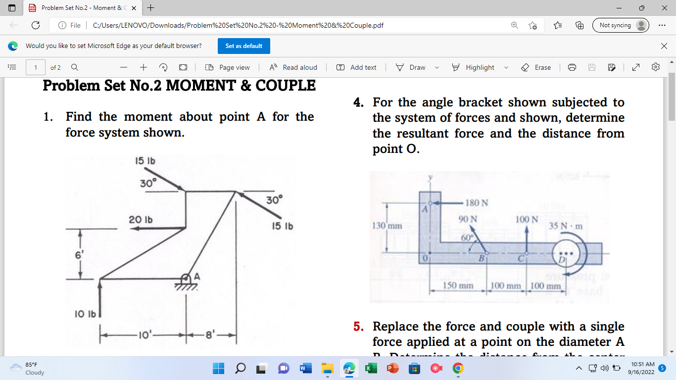 Solved 4. For the angle bracket shown subjected to 1. Find | Chegg.com