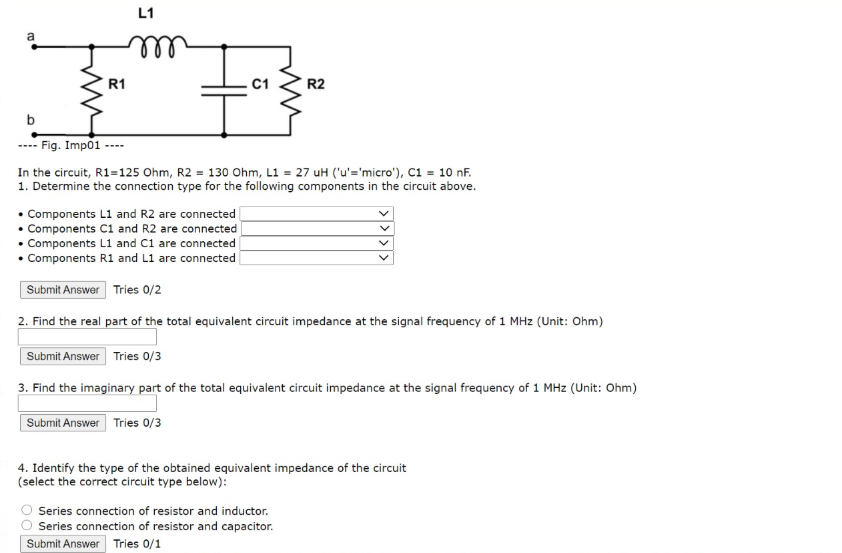 Solved L1 m R1 C1 R2 b - Fig. Imp01 ---- In the circuit, | Chegg.com