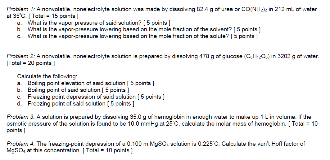 Solved Problem 1: A nonvolatile, nonelectrolyte solution was | Chegg.com
