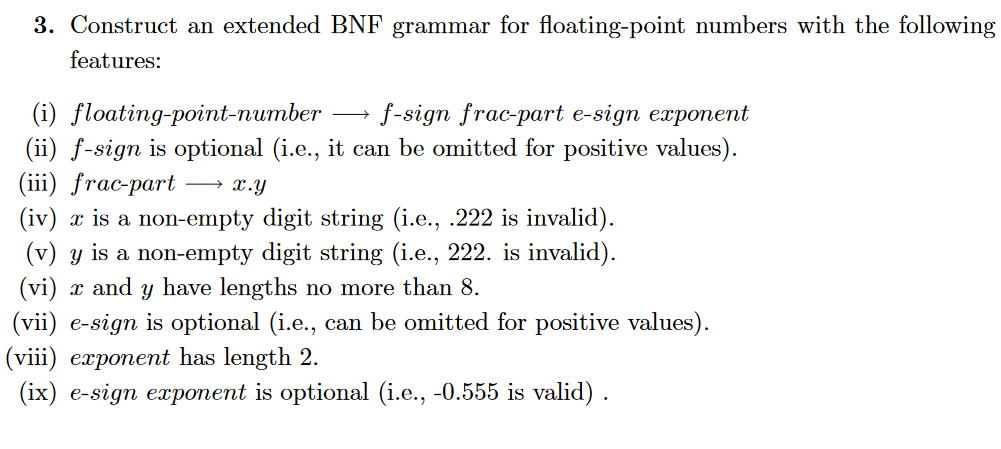 Solved Construct an extended BNF grammar for floating-point | Chegg.com