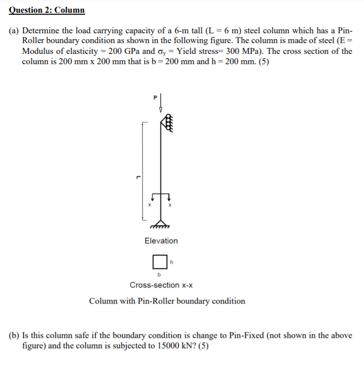 Solved Question 2: Column (a) Determine the load carrying | Chegg.com