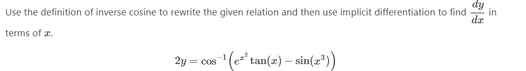 Solved Use the definition of inverse cosine to rewrite the | Chegg.com