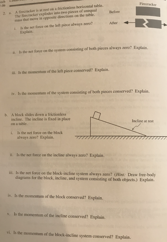 Solved ech onser -56 Firecracker A firecracker is at rest on | Chegg.com