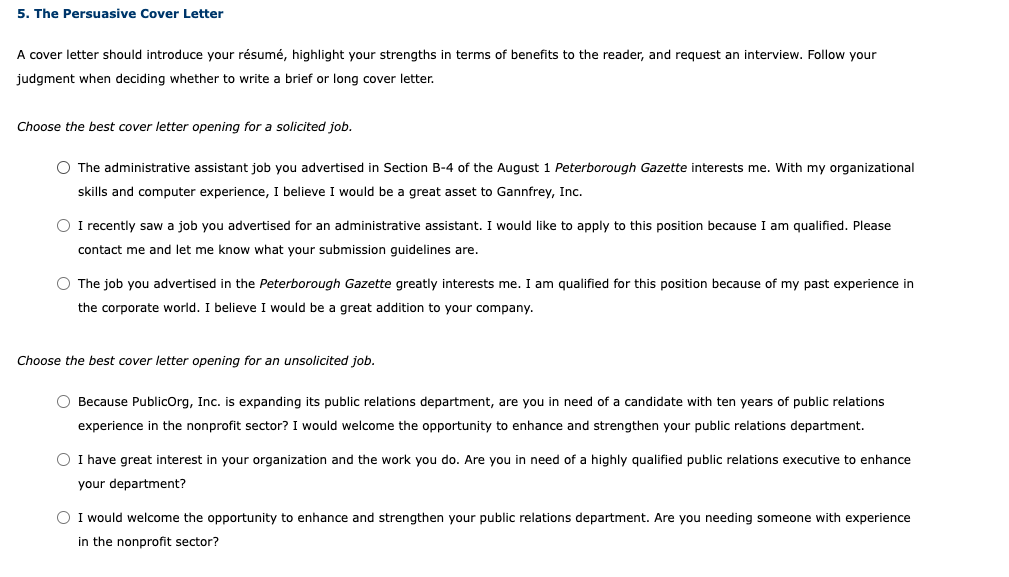 Solved 5. The Persuasive Cover Letter A cover letter should | Chegg.com