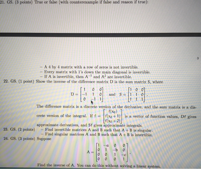 Solved True or false (with counterexample if false and | Chegg.com