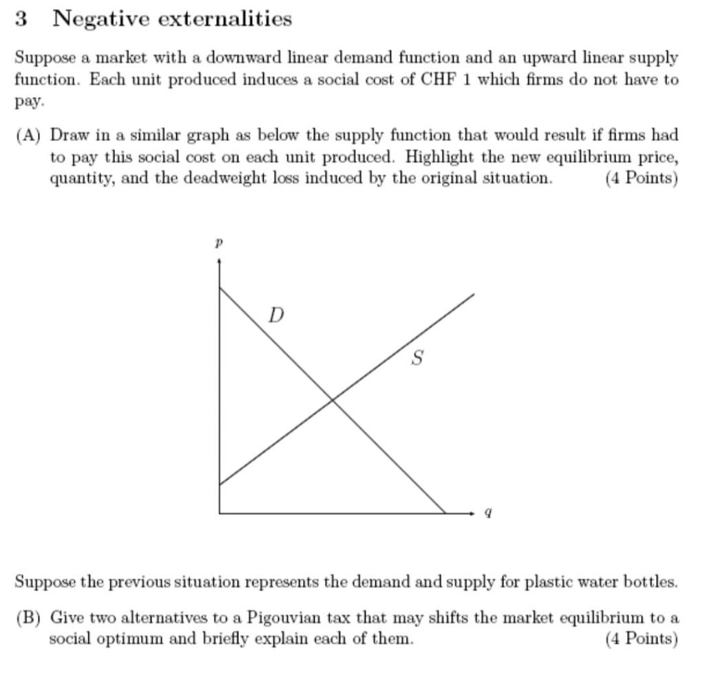 Solved 3 Negative externalities Suppose a market with a | Chegg.com