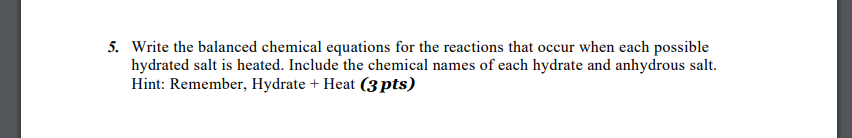 Solved Data for Experiment 7: Identification of Hydrates | Chegg.com