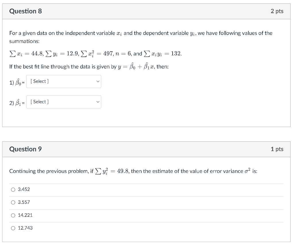 For a given data on the independent variable xi and | Chegg.com