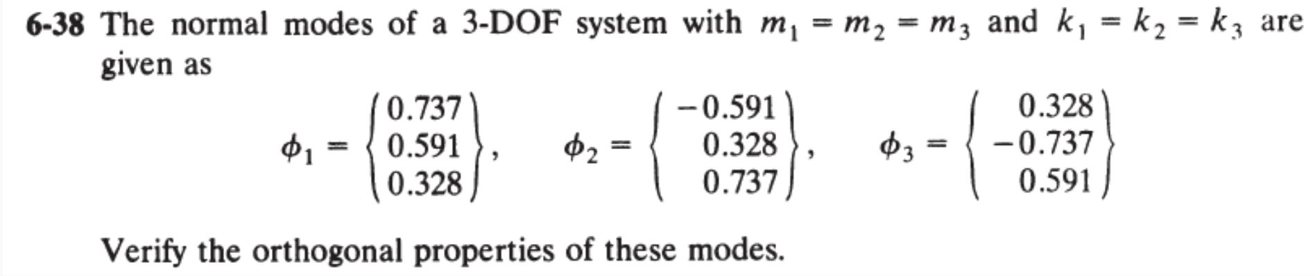 Solved 6-38 ﻿The normal modes of a 3-DOF system with | Chegg.com