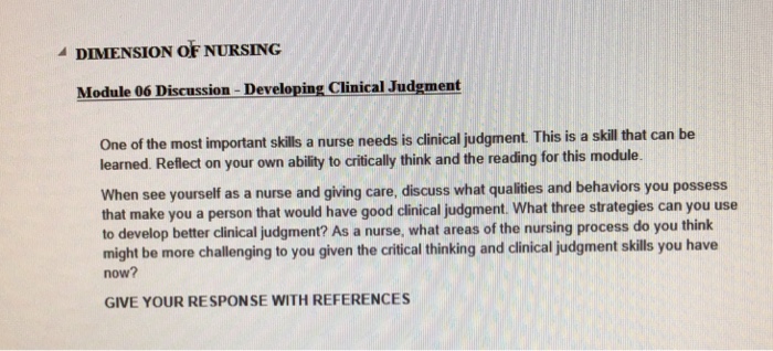 Solved DIMENSION OF NURSING Module 06 Discussion - | Chegg.com