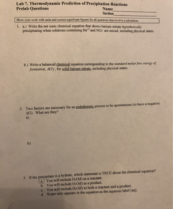 Solved Lab 7. Thermodynamic Prediction of Precipitation | Chegg.com