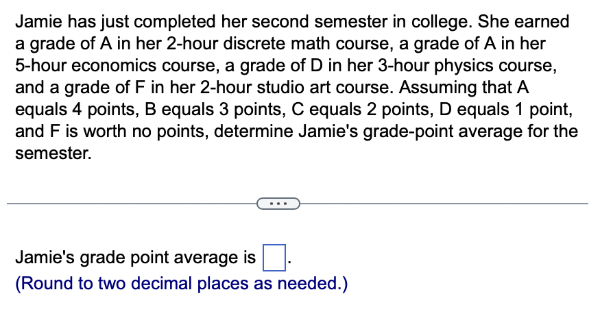 Solved Jamie has just completed her second semester in | Chegg.com